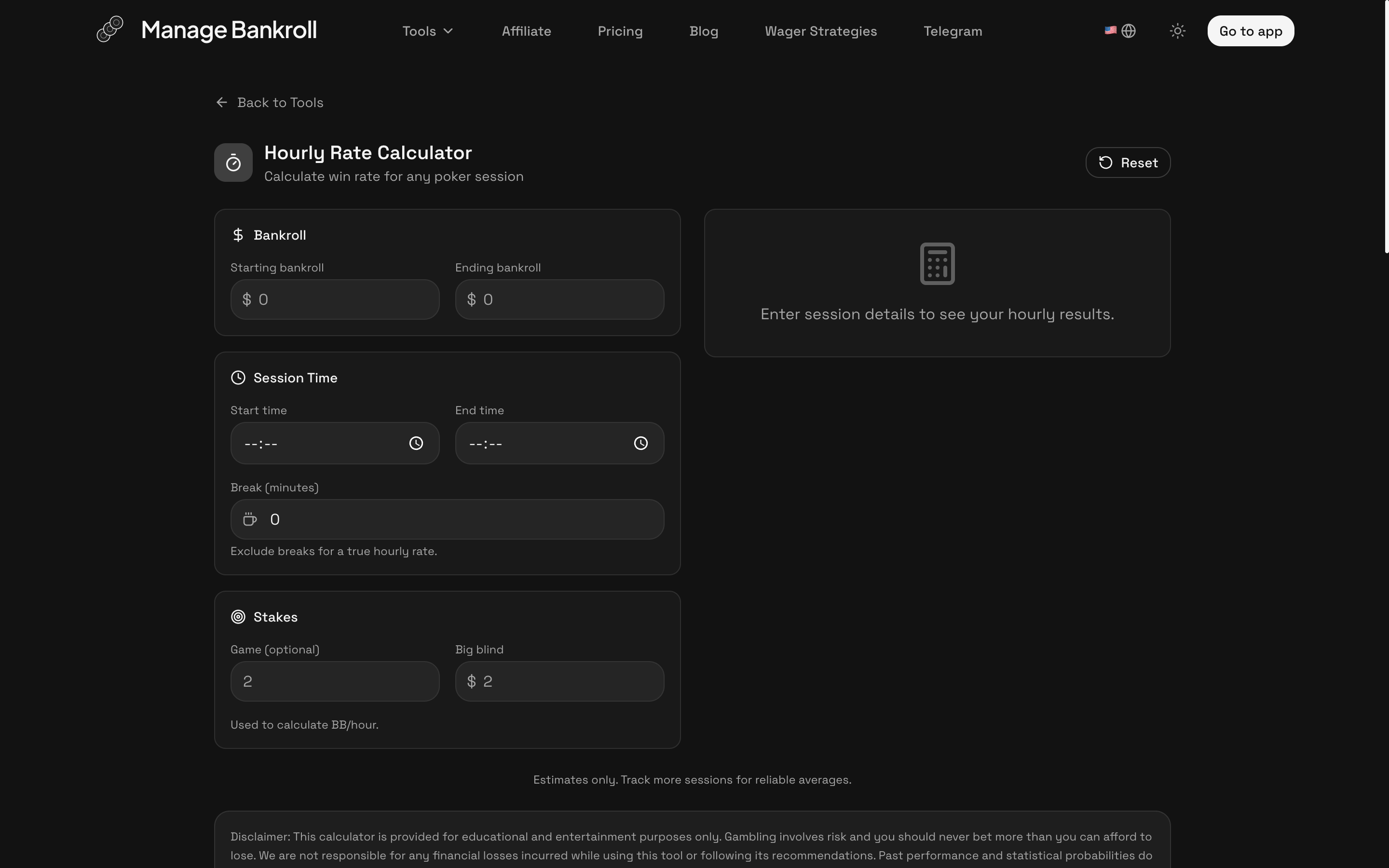 Poker Hourly Rate Calculator | Track BB/Hour | Manage Bankroll | Manage ...