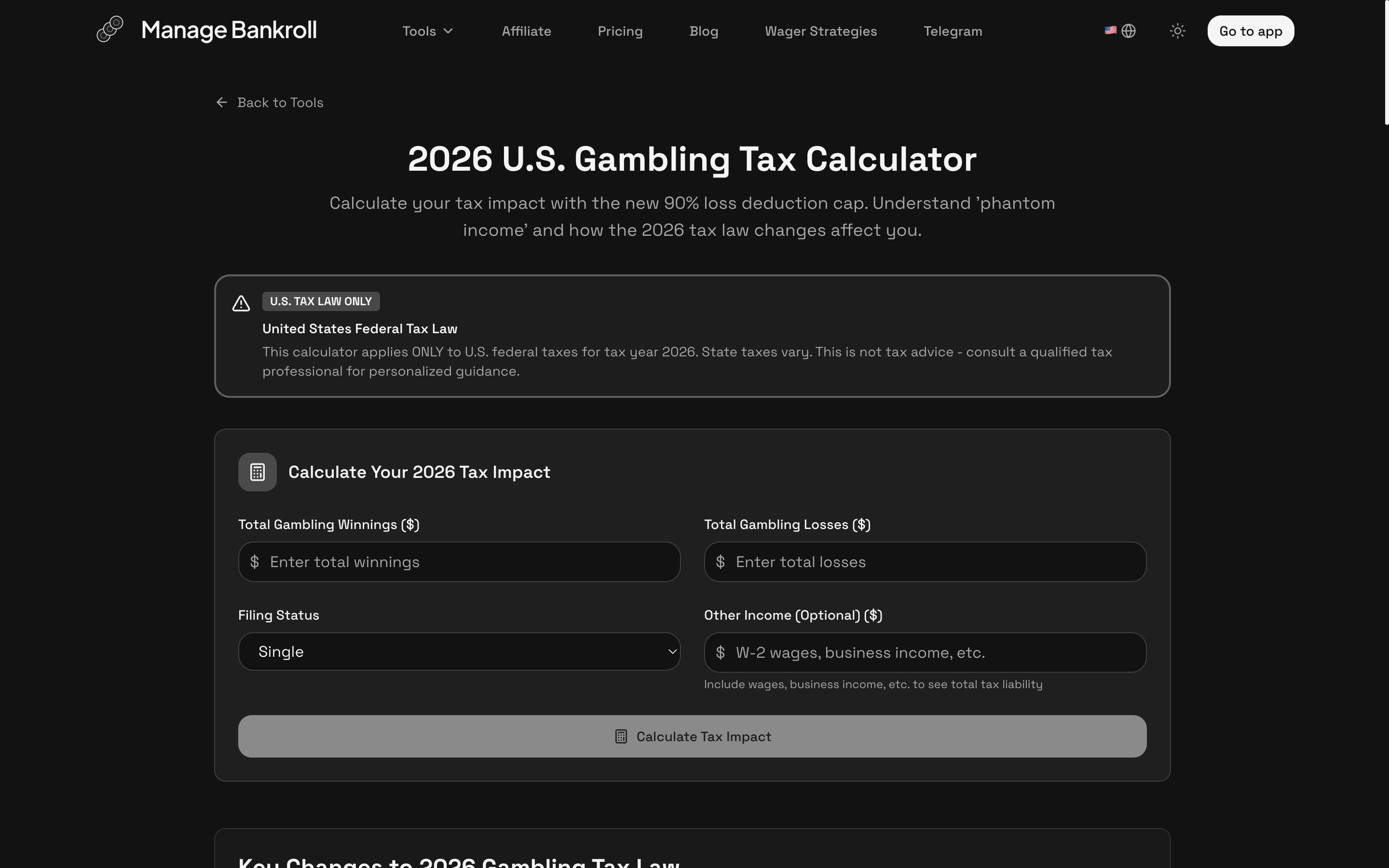 2026 Gambling Tax Calculator | 90% Loss Deduction Cap | Manage Bankroll ...
